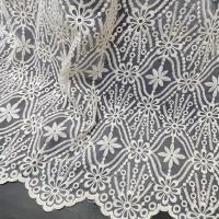 China Polyester Cotton 130cm White Embroidered Lace Fabric For Wedding Dresses for sale