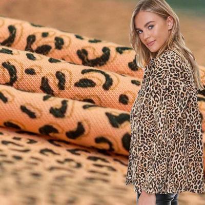 China Leopard Dot Printed 180cm Rib Stretch Knitted Fabric Polyester Cotton Dress Fabric for sale