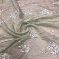 China OEM 130cm Garment Embroidered Sequin Lace Fabric Polyester Chiffon Material for sale