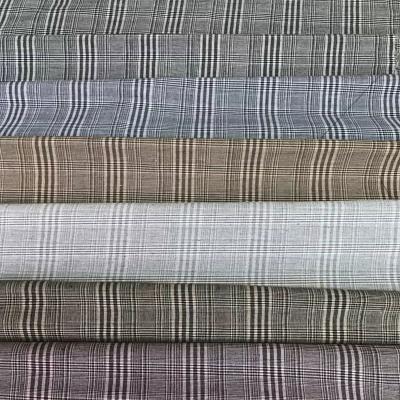 China Washed Gingham Woven Stripe Cotton Linen Jacquard Fabric 110gsm for sale