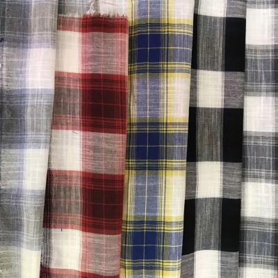 China 110-160gsm Plaid Yarn Dyed Linen Fabric for sale