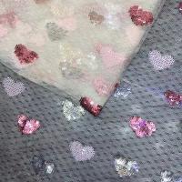 China Love Floral Star Embroidery Beaded Mesh Fabric Glitter Sequins Tulle for sale