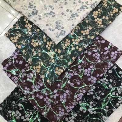 China Floral Chiffon Embroidered Print Sequin Fabric Polyester Glitter for sale