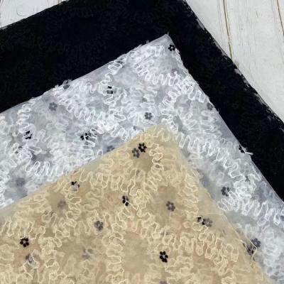 China Embroidered Mesh Textile 3D Gauze Wrinkle Tulle Lace Net Fabric Soft for sale