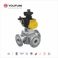 China PFA Lined 3-Way Ball Valve DIN EN1.1181 Flange Pneumatic Actuator for sale