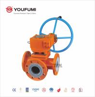 China 3 Way FEP/PFA Lined Ball Valve Worm Gear Operated Flange Type for sale