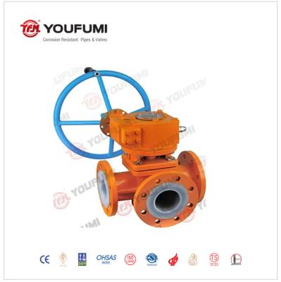 China Corrosion Proof T Type 3 Way Ball Valve , PFA Lined Chemical Ball Valve Pn16 Ball Valve for sale