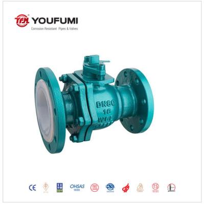 China FEP Class 150 Ball Valve , PN16 DN150 Gear Operated Ball Valve Caustic Soda Use for sale