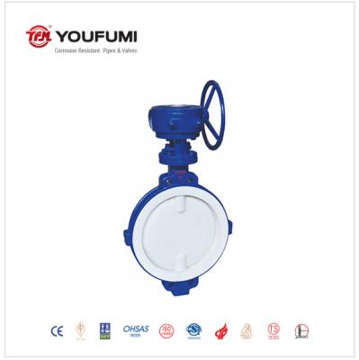 China JIS Standard PFA Lined Butterfly Valve , PN16 Wafer Type Butterfly Valve 150mm for sale