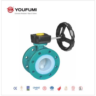 China Full PTFE Lined Butterfly Valve 80mm Double Flange Type Petrochemical Use for sale