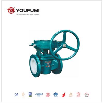 China Carbon Steel PFA Lined Plug Valve PTFE Lined 300LBS Bare Shaft Sleeved Type for sale