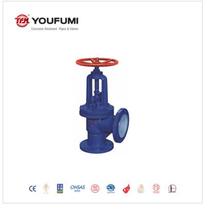 China PFA Lined ANSI Angle Type Globe Valve PN10 Chemical Fluid Use With Handwheel for sale