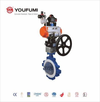 China Full PTFE Lined Butterfly Valve Lug Type PN16 150Lbs Anticorrosion With Worm Gear for sale