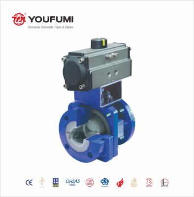 China FEP Lined V Port Ball Control Valve , Anticorrosion Pneumatic Flow Control Valve for sale