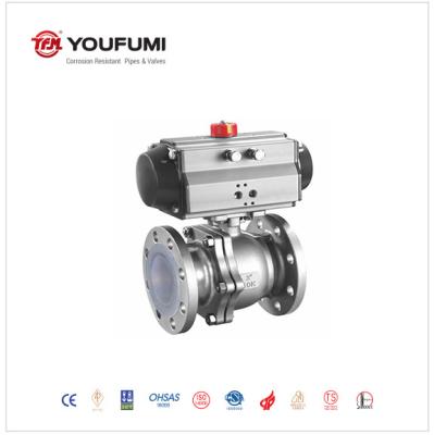 China PFA  Injection Lined Stainless Steel Body  Ball Valve Pneumatic Actuator for sale