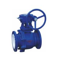 China Manual Gearbox PFA Lined WCB Body Raised Face Flange  Ball Valve for sale