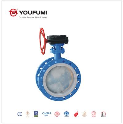 China Worn gear powered PTFE Lined Butterfly Valve DN50 Water Media for sale