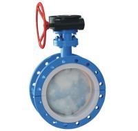 China Worn gear powered PTFE Lined Butterfly Valve DN50 Water Media for sale