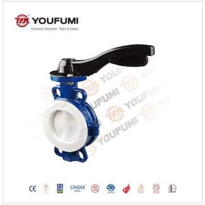 China Corrosion Proof  CF8 PTFE Lined Butterfly Valve Wafer Type For Sea Water for sale