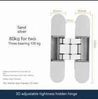 China Satin Nickel Stainless Steel 180° Opening Hidden Cross Hinge 3D Invisible Hinge 120kg for sale