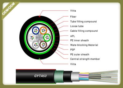 China GYTA53 Direct Bury Waterproof Fiber Optic Cable 12C to 144C Single Mode for sale