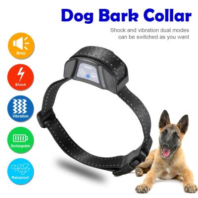 China Static Shock Vibration No Bark Collars For Dogs Rainproof Rechargeable Barking Collar for sale
