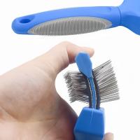 China Double Sided Pet Hair Trimmer Comb Brush Grooming Shedding Cleaning Comb Stainless Steel Pins 2 in 1 for sale