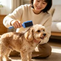 China Double Sided Pet Hair Trimmer Comb Brush Grooming Shedding Cleaning Comb Stainless Steel Pins 2 in 1 for sale