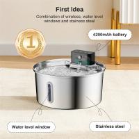 China 3.2L Stainless Steel Cordless Cat Water Fountain Rechargeable Pet Drinking Dispenser with Filter for sale