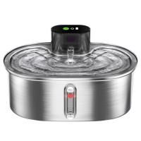 China 3.5L Stainless Steel Automatic Pet Water Fountain Rechargeable Cat Drinking Dispenser with LCD Display for sale