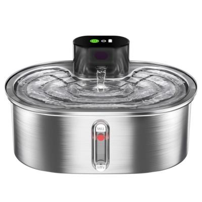China 3.5L Stainless Steel Automatic Pet Water Fountain Rechargeable Cat Drinking Dispenser with LCD Display for sale