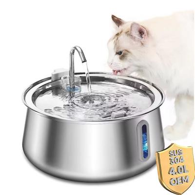 China 304 Stainless Steel Cat Water Fountain 4L Large Capacity USB Powered Automatic Pet Dispenser for sale