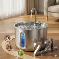 China 2.2L Smart Pet Water Fountain 304 Stainless Steel Automatic Cat Drinking Fountain with 25dB Pump for sale