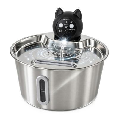 China WF101 Wireless Stainless Steel Pet Water Fountain 2L Cat Head Design Battery Powered 25dB Quiet Dispenser for sale