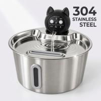 China WF101 Wireless Stainless Steel Pet Water Fountain 2L Cat Head Design Battery Powered 25dB Quiet Dispenser for sale