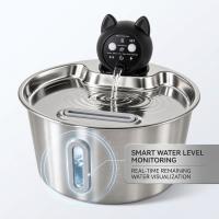 China WF101 Wireless Stainless Steel Pet Water Fountain 2L Cat Head Design Battery Powered 25dB Quiet Dispenser for sale