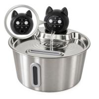 China WF101 Wireless Stainless Steel Pet Water Fountain 2L Cat Head Design Battery Powered 25dB Quiet Dispenser for sale