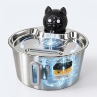 China WF101 Wireless Stainless Steel Pet Water Fountain 2L Cat Head Design Battery Powered 25dB Quiet Dispenser for sale