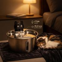 China WF101 Wireless Stainless Steel Pet Water Fountain 2L Cat Head Design Battery Powered 25dB Quiet Dispenser for sale