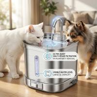 China WF102 Stainless Steel Smart Rechargeable Portable Pet Water Fountain 2.5L Wireless Pump for Cats for sale
