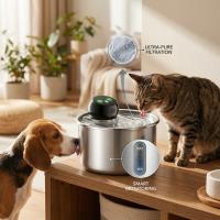 China Stainless Steel 3L Large Capacity Automatic Pet Water Fountain Ultra Quiet Wireless Pump Dispenser for Cats Dogs for sale