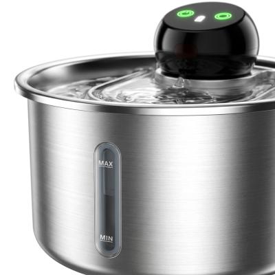 China Stainless Steel 3L Large Capacity Automatic Pet Water Fountain Ultra Quiet Wireless Pump Dispenser for Cats Dogs for sale