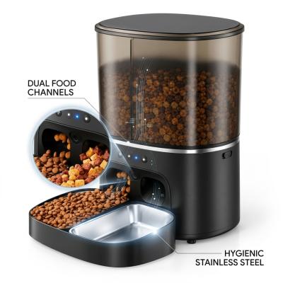 China Automatic Smart Pet Feeder Dual Food Bin Independent Dual Bowl 1080P Camera Tuya WiFi App Control for sale