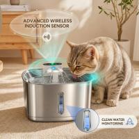 China W01S 3.2L Wireless Sensor Pet Water Fountain 4000mAh Battery 304 Stainless Steel 3 Modes for Cats Dogs for sale