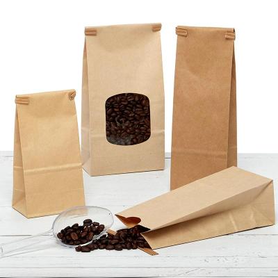 China 100% Compostable Kraft Coffee Bakery Paper Bags With Window Food Grade for sale