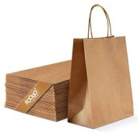 China ISO Gift Packaging Food Safe Paper Kraft Carry Bags Bulk With Twisted Handles for sale