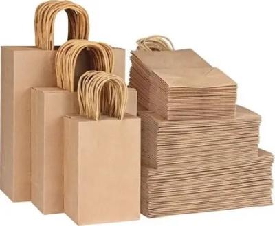 China Eco Friendly Brown Paper Kraft Gift Bags Carrier Personalized Printing for sale
