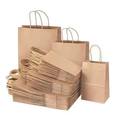 China Flexo Printing Brown Takeaway Bags Kraft Paper Lightweight For Retail Packaging Delivery for sale