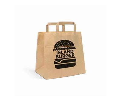 China Biodegradable Brown Flat Merchandise Bag Kraft Shopper Foldable OEM for sale