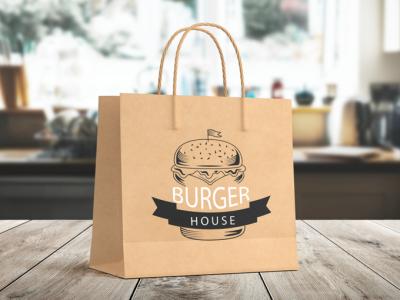 China Eco Friendly Printed Takeaway Bags Tear Resistant Brown Kraft Paper for sale